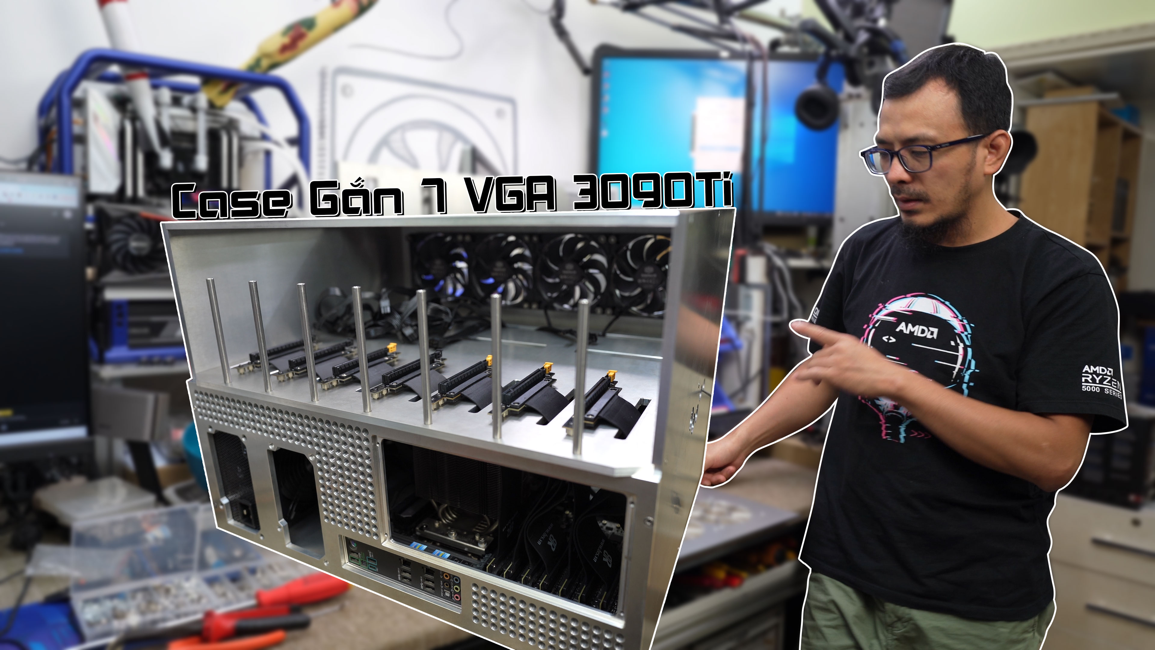 CNC case nhôm 6061 để gắn 7 card màn hình nvidia rtx 3090 Ti